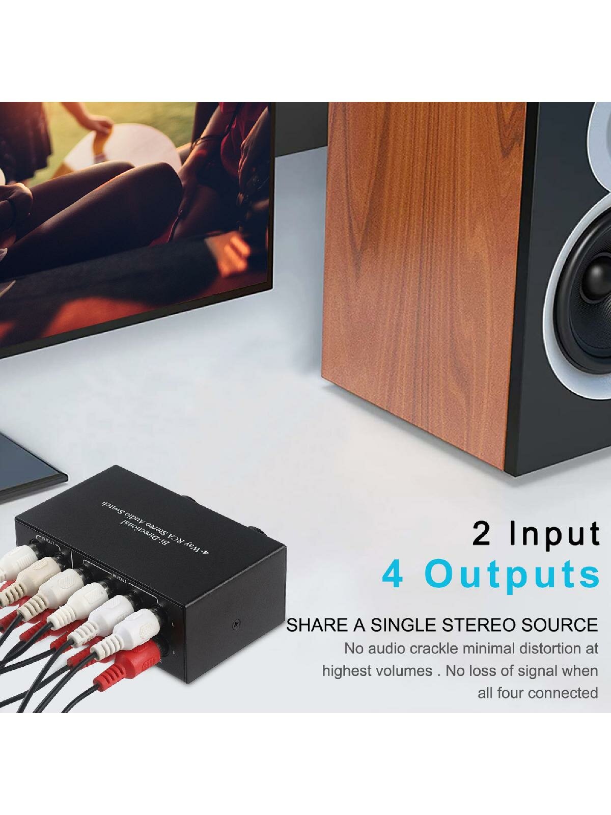 4-Way RCA Stereo Audio Switch Bi-Directional 4 In 2 Out/ 2 In 4 Out R/L Stereo Switcher RCA Amplifier