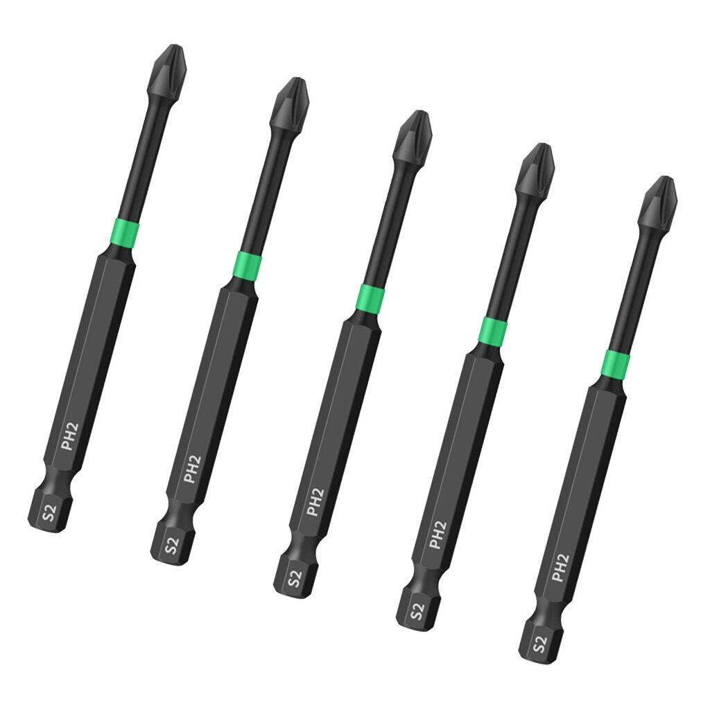 5 шт. магнитных ударопрочных бит для отвертки с усиленной крестообразной головкой PH2 высокой твердости 25/50/65/70/90/150 мм водонепроницаемые биты