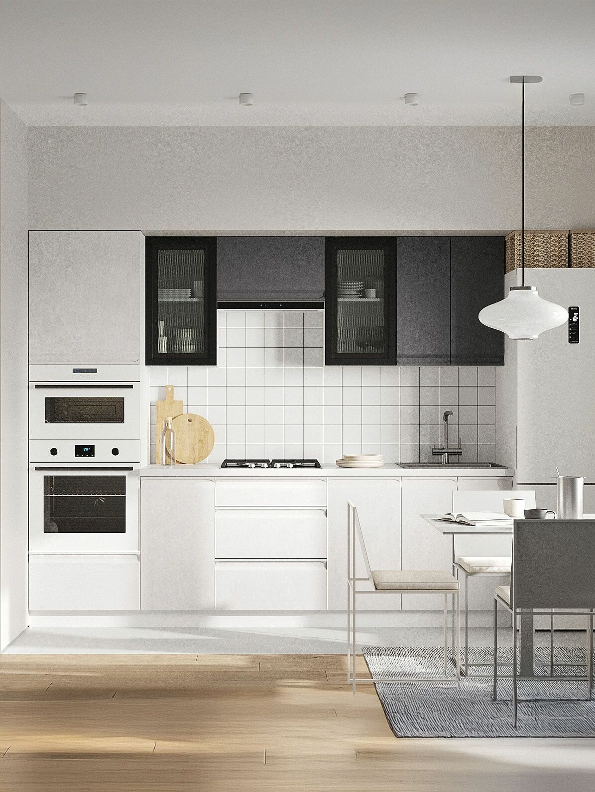 Кухонный гарнитур Велюр 260 см, мебель для дома и кухни, Белый / Бетон графит / Бетон снежный