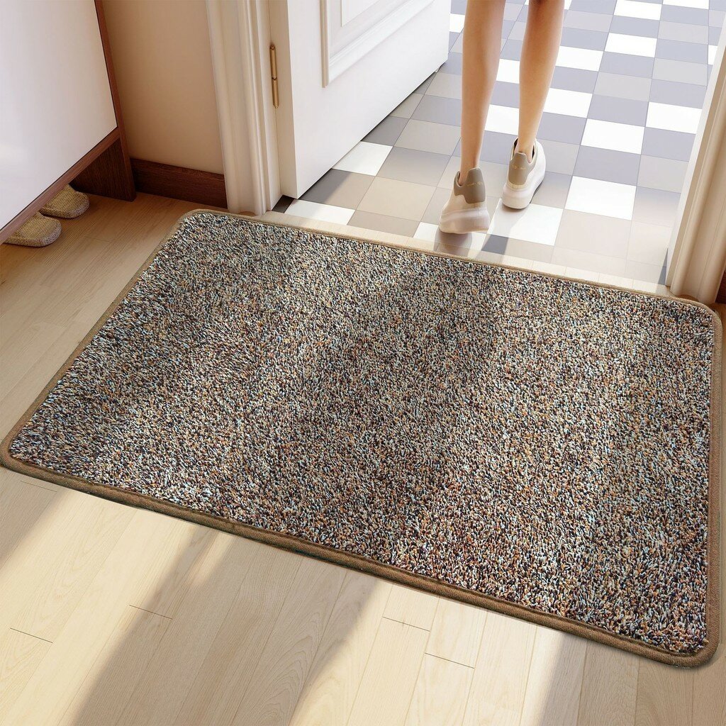 Водонепроницаемое хлопковое напольное покрытие с нескользящими краями для прихожей и крыльца кофе 40x60 см