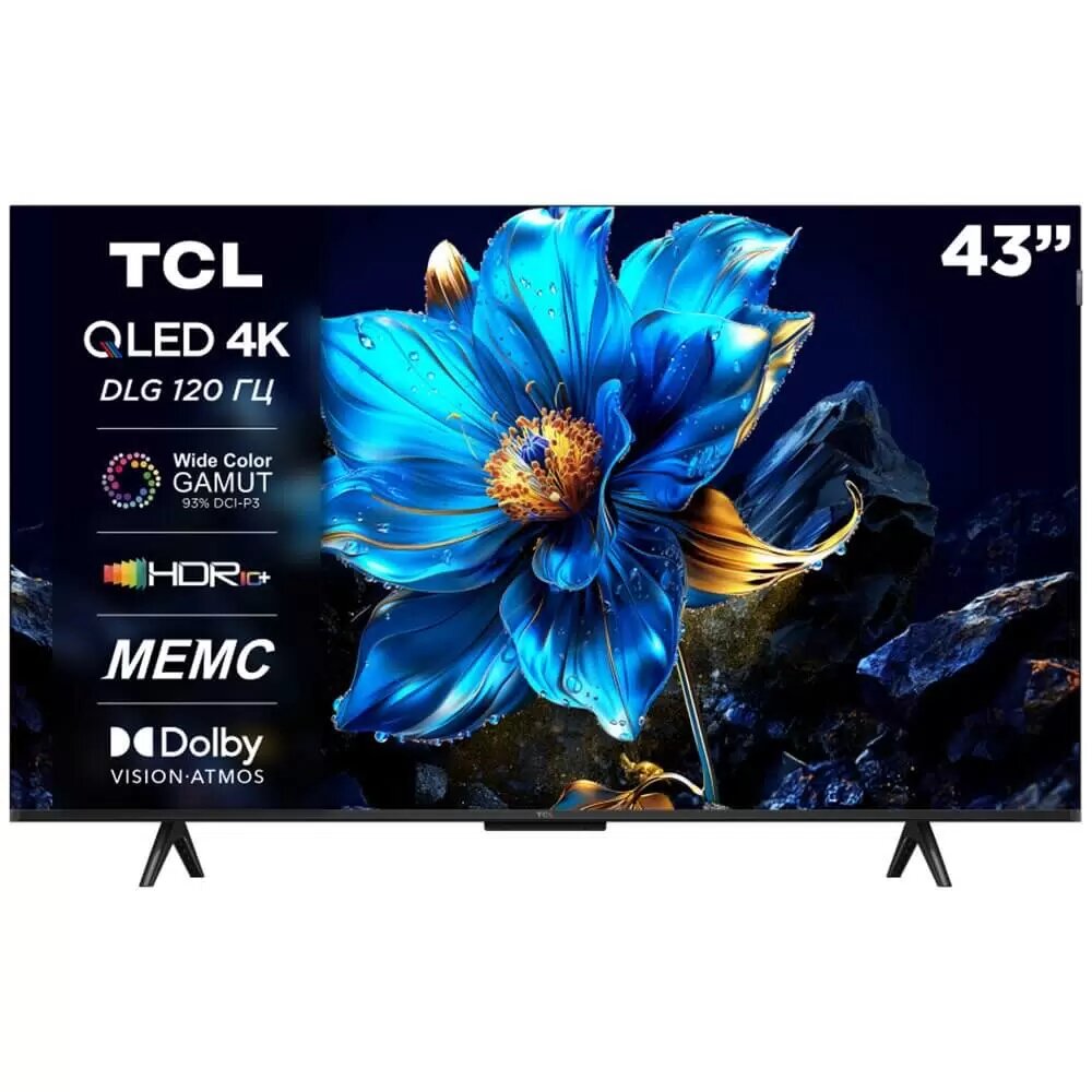Телевизор TCL 43P7K, диагональ 43", разрешение 4К, ОС Google TV, черный