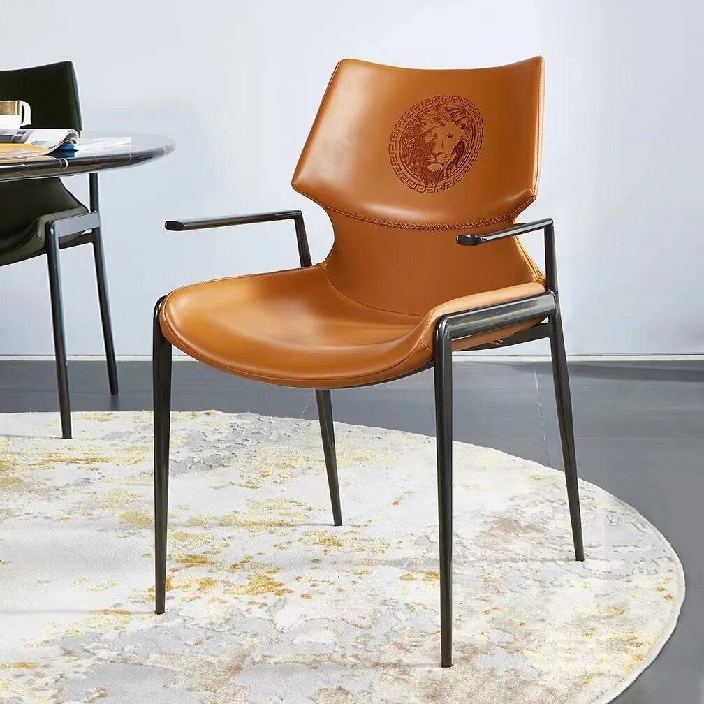 Обеденный стул в итальянском стиле, современное седло, кожаная спинка, минималистичный домашний отель, роскошь, orange-55x56x87cm