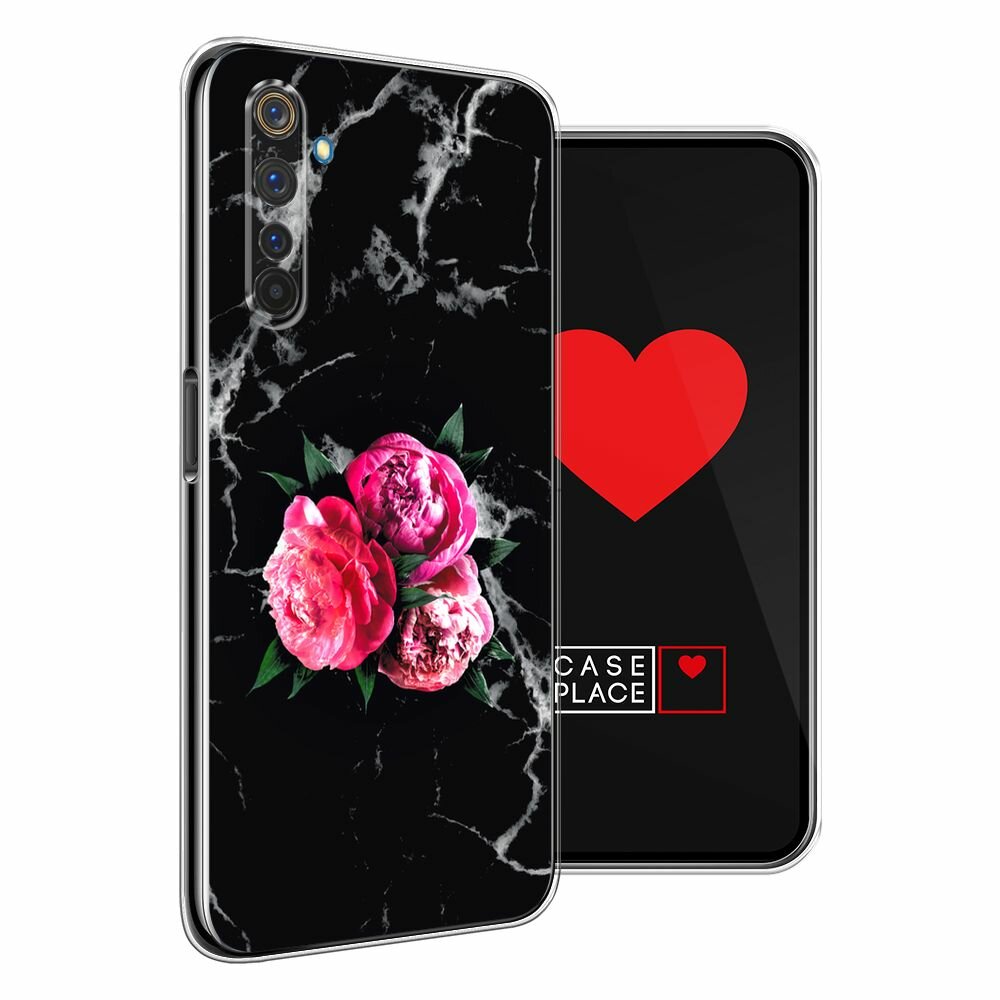 Чехол на Realme 6 Pro / Реалми 6 Про с принтом "Букет на черном мраморе" — фото 1