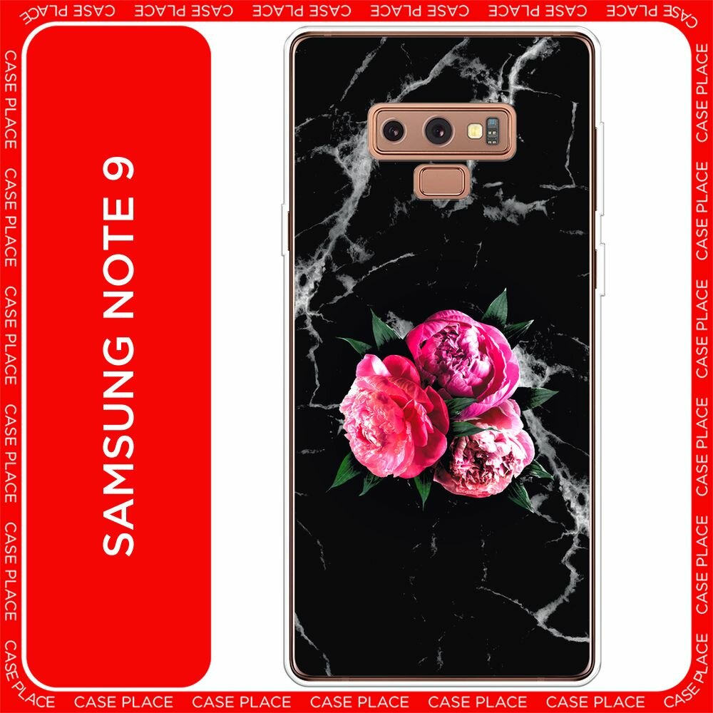 Чехол на Samsung Galaxy Note 9 / Самсунг Галакси Нот 9 с принтом "Букет на черном мраморе"