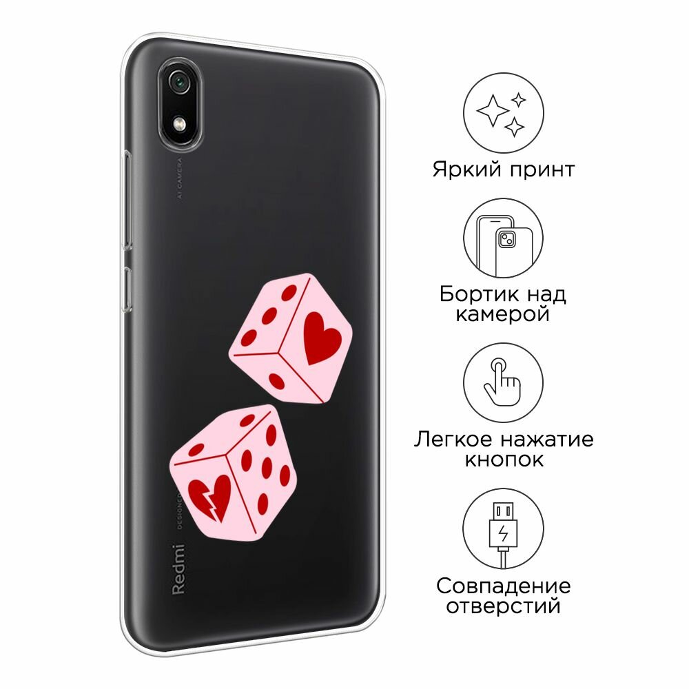 Чехол на Xiaomi Redmi 7A / Сяоми Редми 7А с принтом "Игральные кубики любви - 14 февраля", прозрачный — фото 1