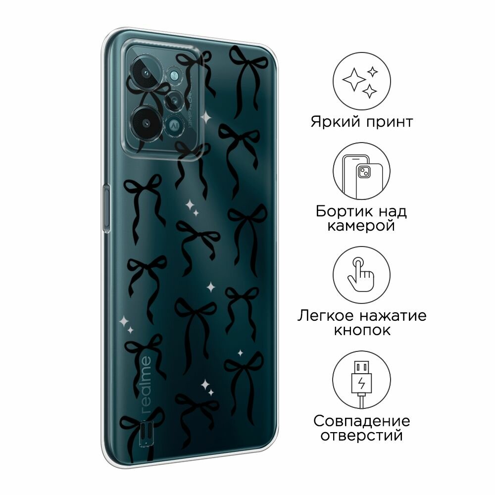 Чехол на Realme C31 / Реалми C31 с принтом "Black bows", прозрачный — фото 1