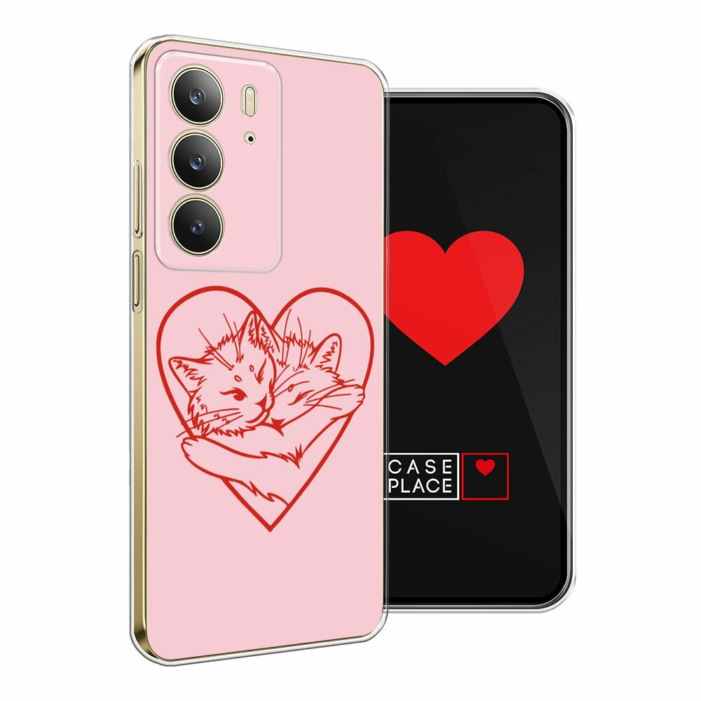 Чехол на Realme C75 4G / Реалми C75 4G с принтом "Влюблённые котики рисунок 1 - 14 февраля" — фото 1