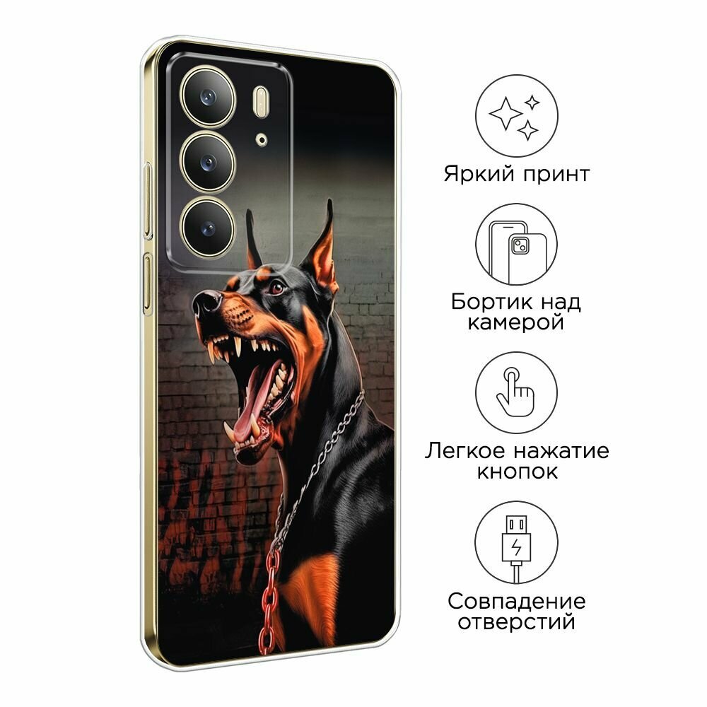 Чехол на Realme C75 4G / Реалми C75 4G с принтом "Доберман с цепью" — фото 1