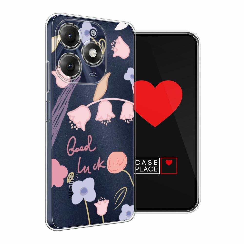 Чехол на Itel A70 / Ител А70 с принтом "Lucky flowers", прозрачный — фото 1