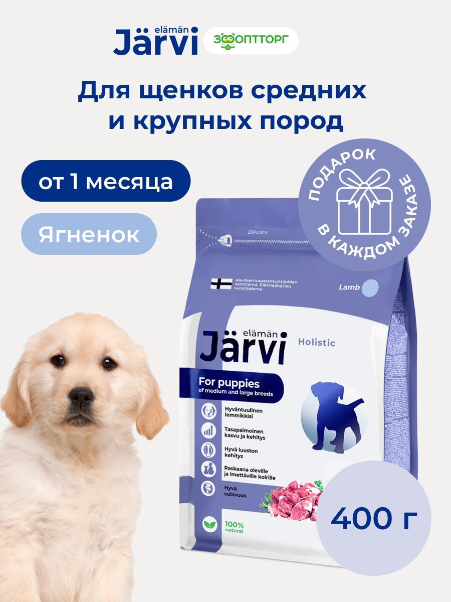 Сухой корм Jarvi полнорационный для щенков средних и крупных пород с ягненком, 400 г