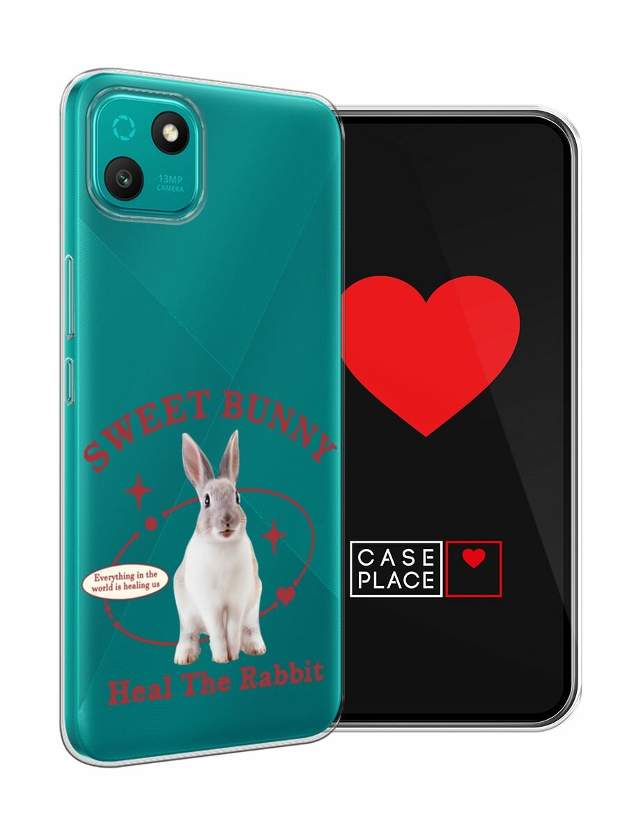 Чехол на Wiko T10 / Вико Т10 с принтом "Heal the rabbit", прозрачный — фото 1