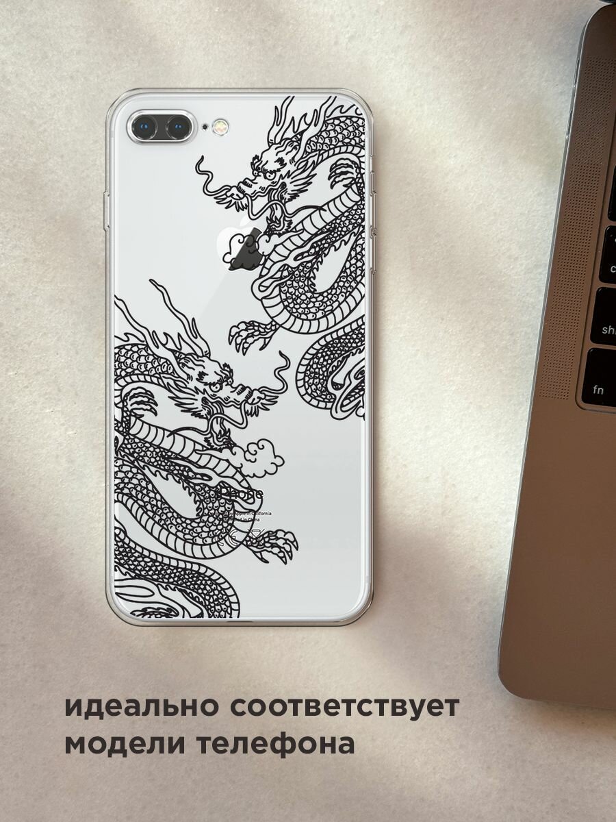 Чехол на Apple iPhone 7 Plus / Айфон 7 Плюс с принтом "Два китайских дракона", прозрачный — фото 1