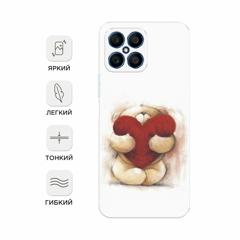 Силиконовый чехол на Honor X8 / Хуавей X8 с принтом "Мишка с сердцем 1" — фото 1