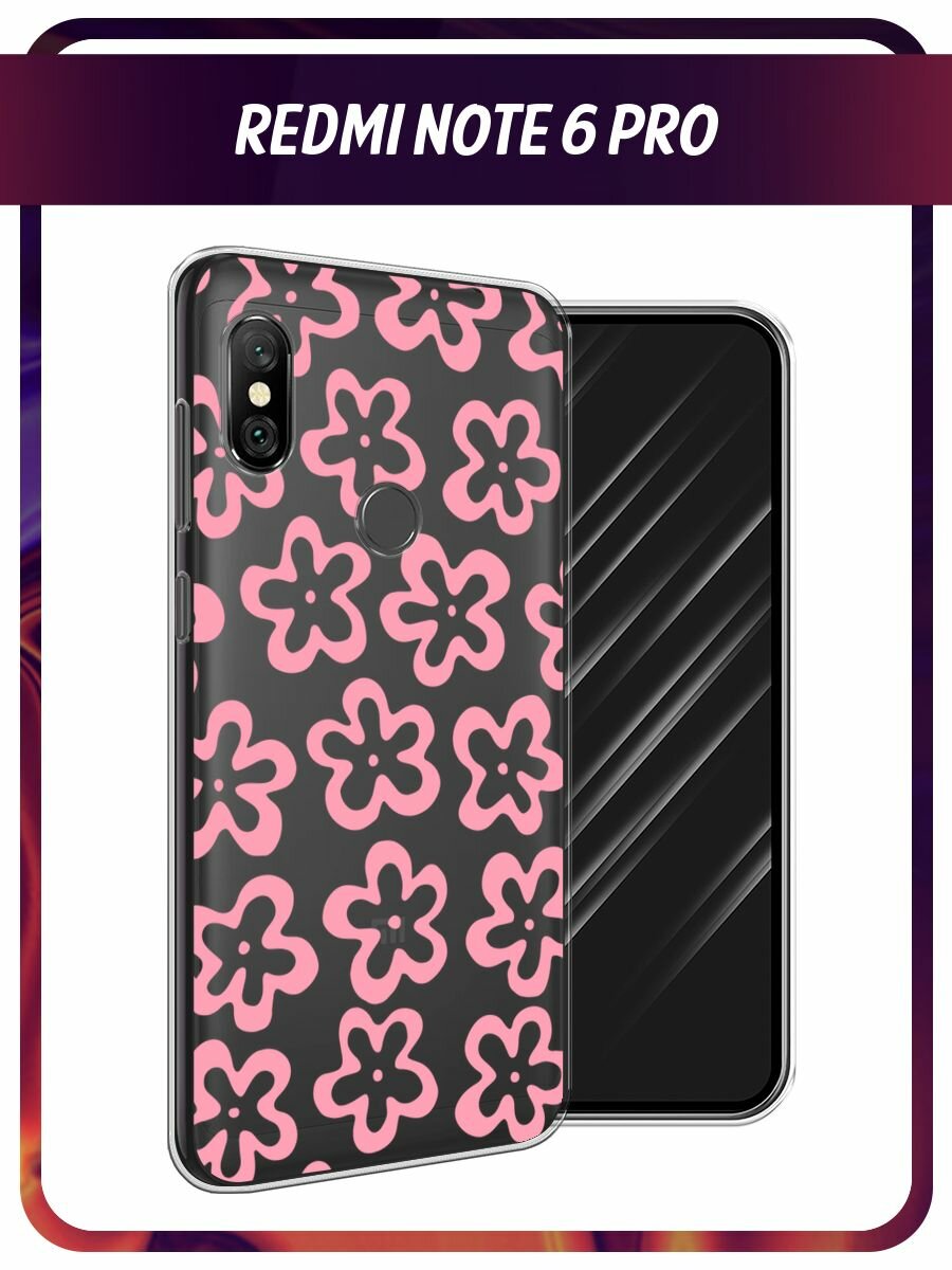 Чехол на Xiaomi Redmi Note 6 Pro / Сяоми Редми Нот 6 Про с принтом "Простые розовые цветочки", прозрачный