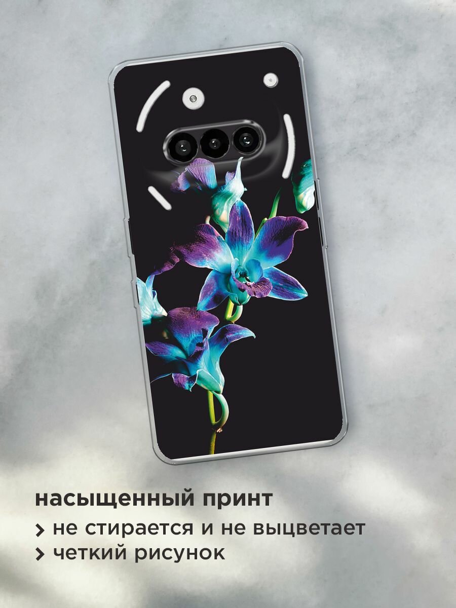 Чехол на Nothing Phone 3a / Нотинг Фон 3а с принтом "Синий цветок на черном" — фото 1