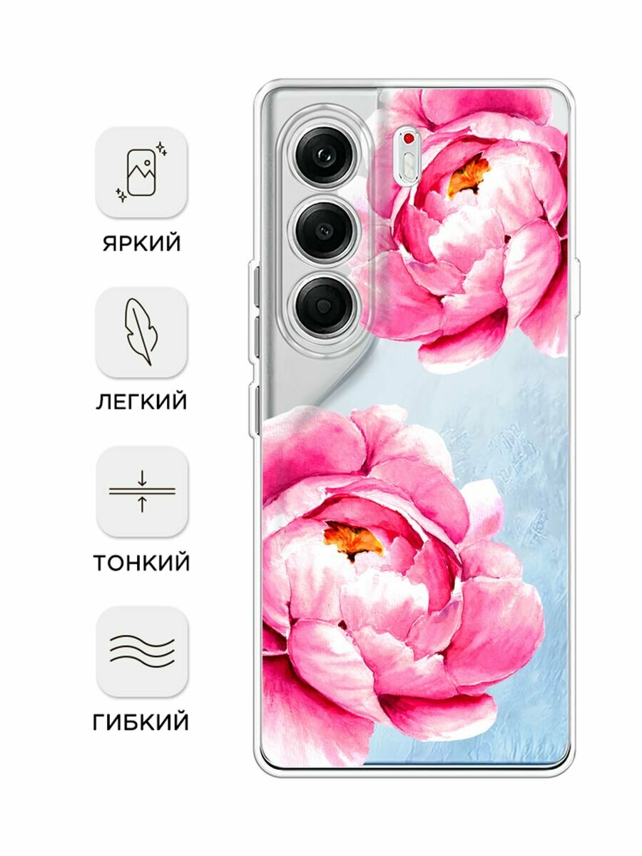Чехол на Tecno Camon 40 Pro / Текно Камон 40 Про с принтом "Open peonies", прозрачный — фото 1