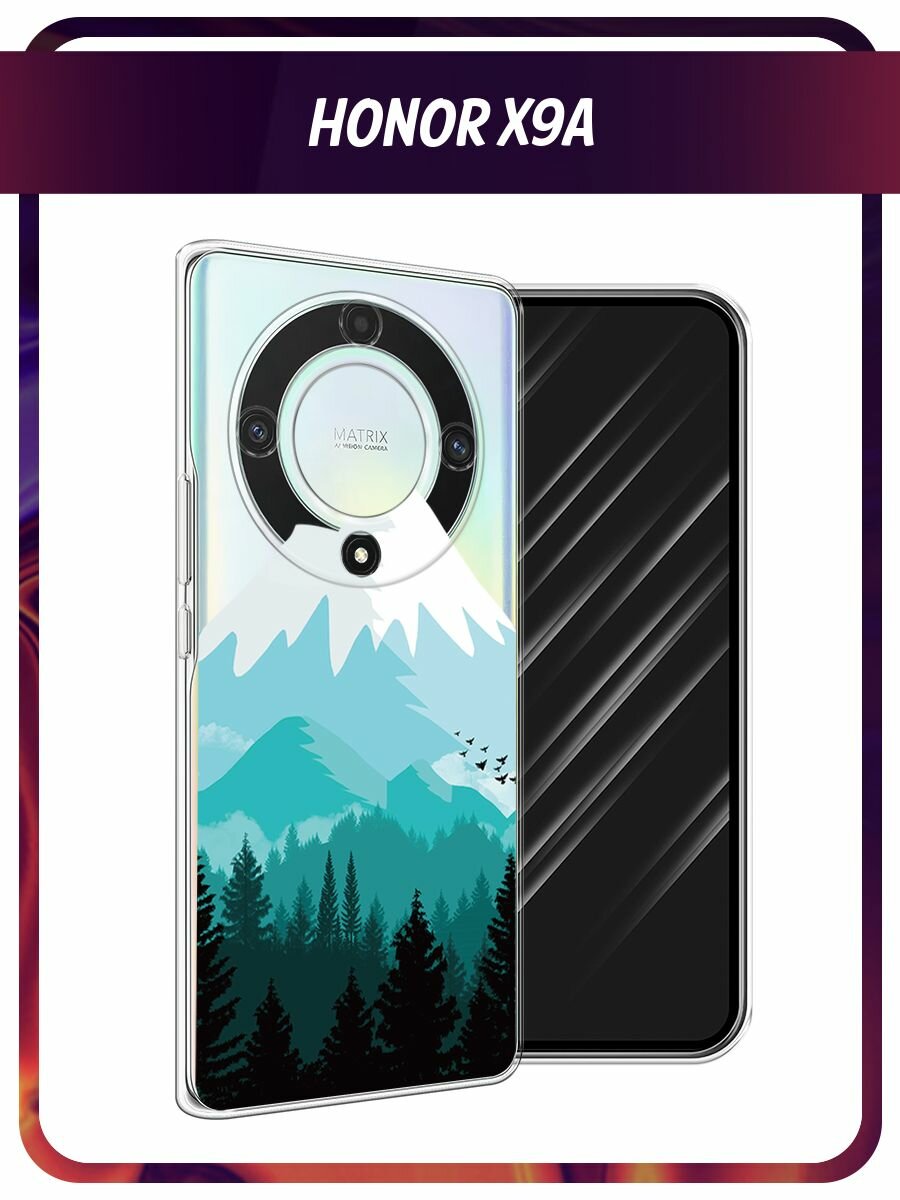 Чехол на Honor X9A / Хонор X9A с принтом Синяя снежная гора, прозрачный