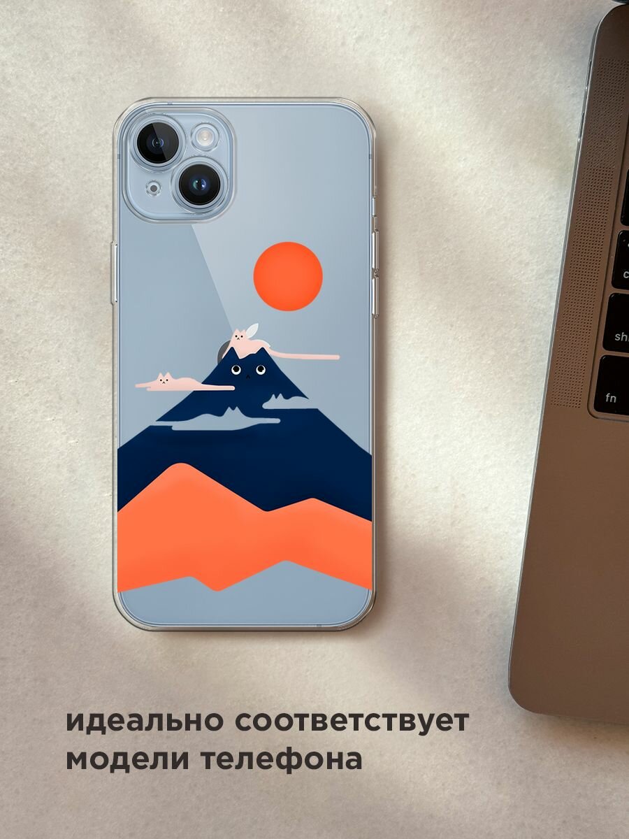 Чехол на Apple iPhone 14 / Айфон 14 с принтом "Кот-гора", прозрачный — фото 1
