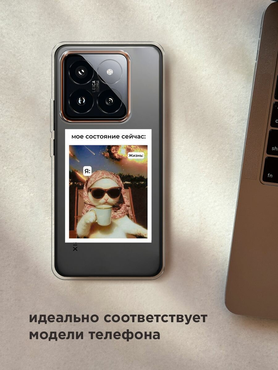 Чехол на Xiaomi 14 Pro / Сяоми 14 Про с принтом "Моё состояние", прозрачный — фото 1