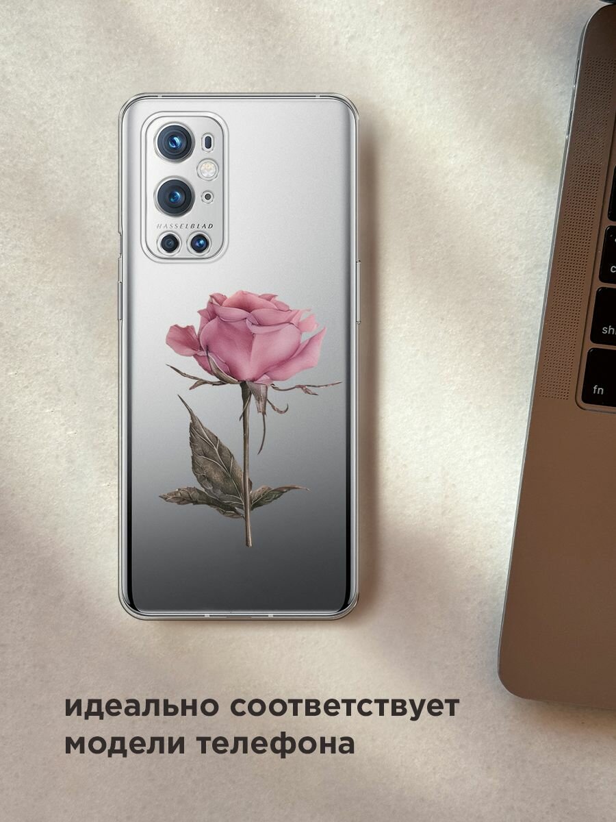 Чехол на OnePlus 9 Pro / ВанПлас 9 Про с принтом "Меланхоличная роза", прозрачный — фото 1