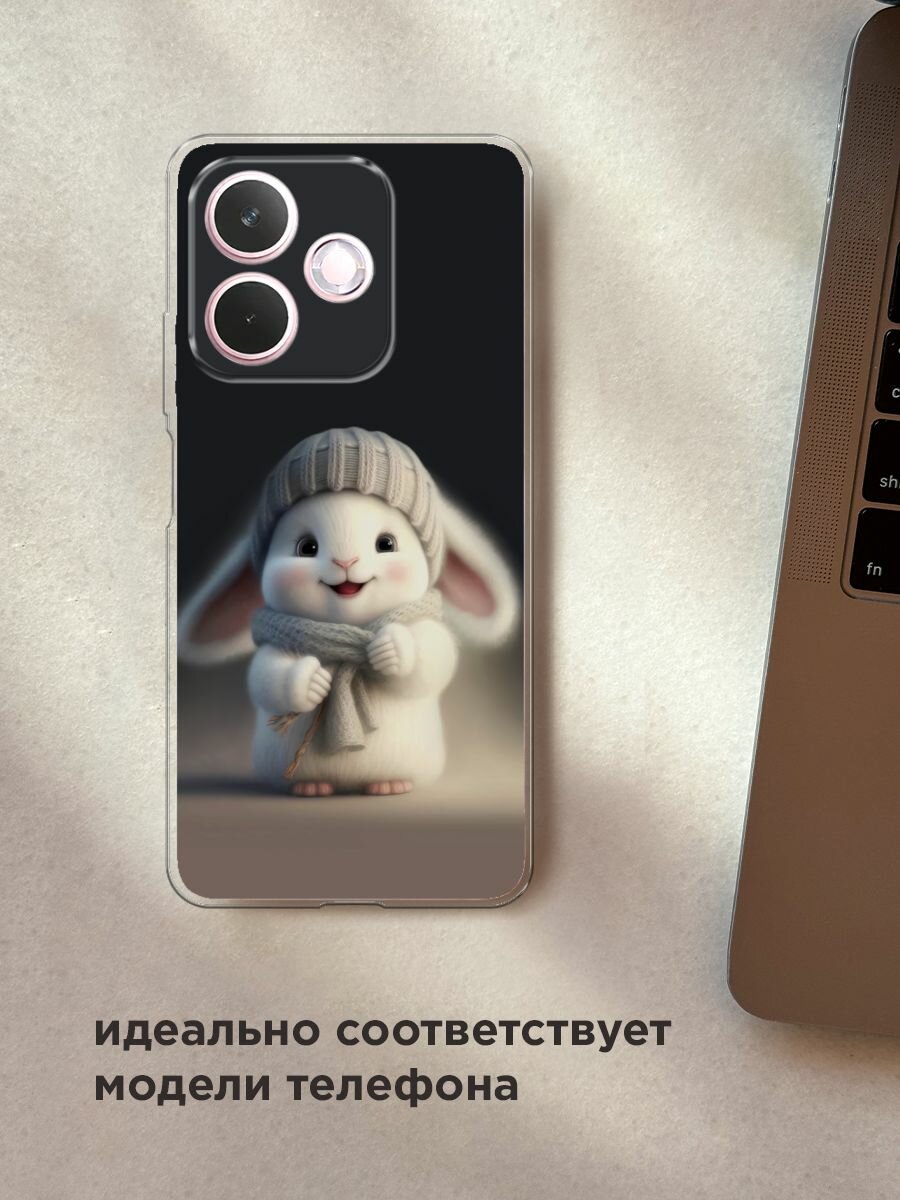 Чехол на Oppo A5 Pro / Оппо А5 Про с принтом "Белый крольчонок в шапке" — фото 1