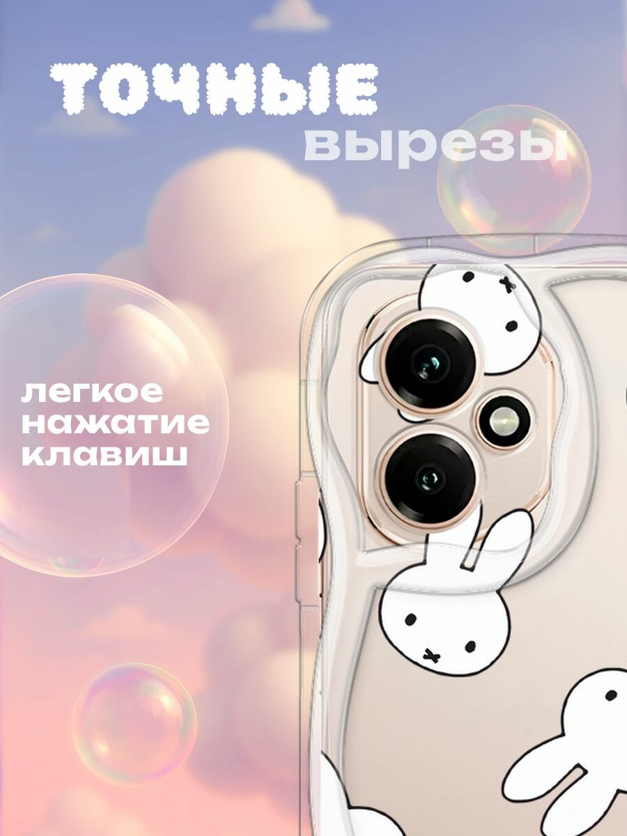 Чехол на Honor 400 / Хонор 400 с принтом "Паттерн кролики", прозрачный — фото 1