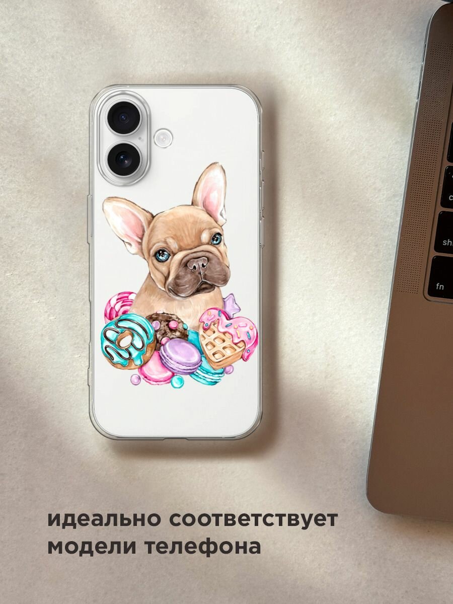 Чехол на Apple iPhone 17 / Айфон 17 с принтом "Бульдог и сладости", прозрачный — фото 1