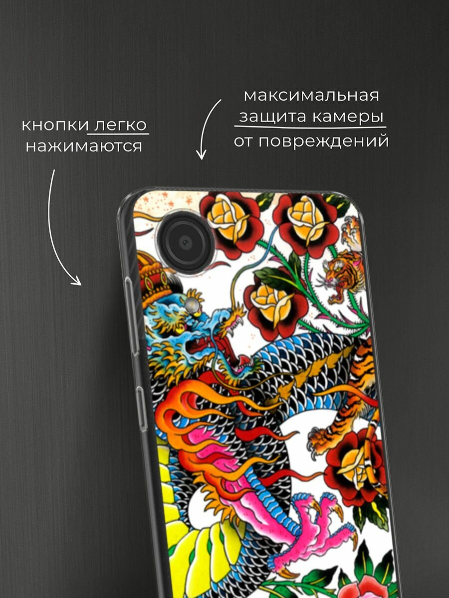 Чехол на Samsung Galaxy A03 Core / Самсунг Галакси А03 Core с принтом "Дракон в цветах" — фото 1