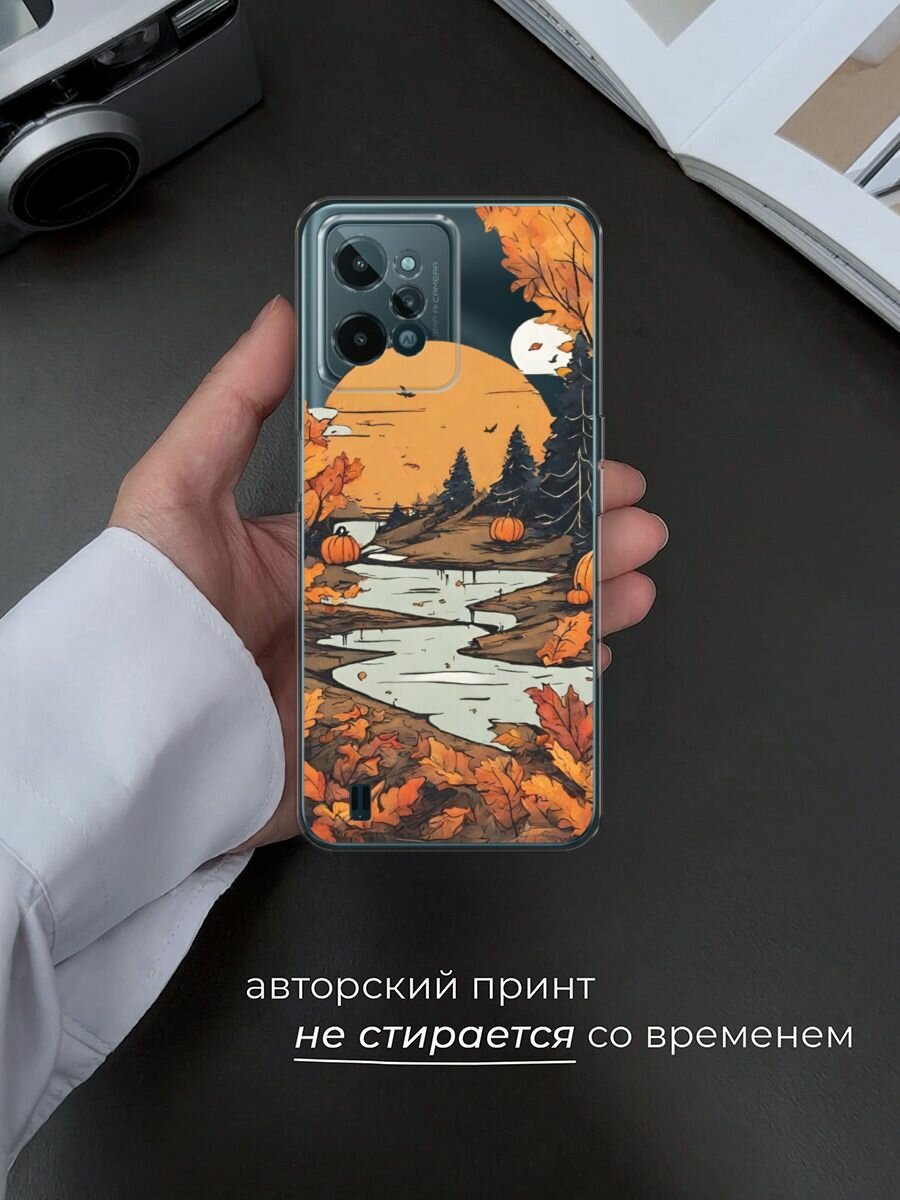 Чехол на Realme C31 / Реалми C31 с принтом "Осенний лесной уголок", прозрачный — фото 1
