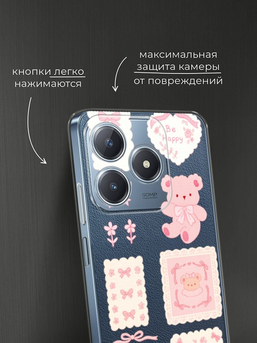 Чехол на Realme C63 / Реалми С63 с принтом "Розовые марки", прозрачный — фото 1
