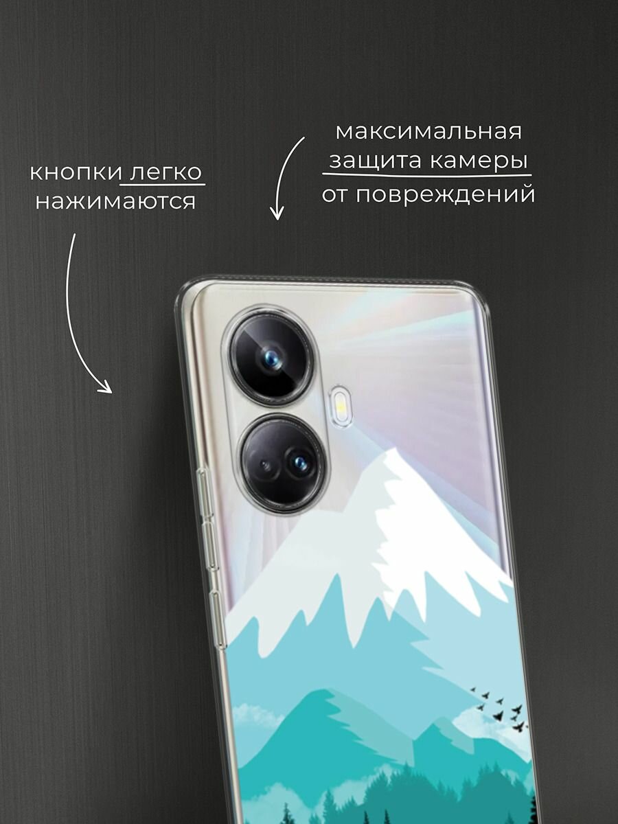 Чехол на Realme 10 Pro+ / Реалми 10 Про+ с принтом "Синяя снежная гора", прозрачный — фото 1