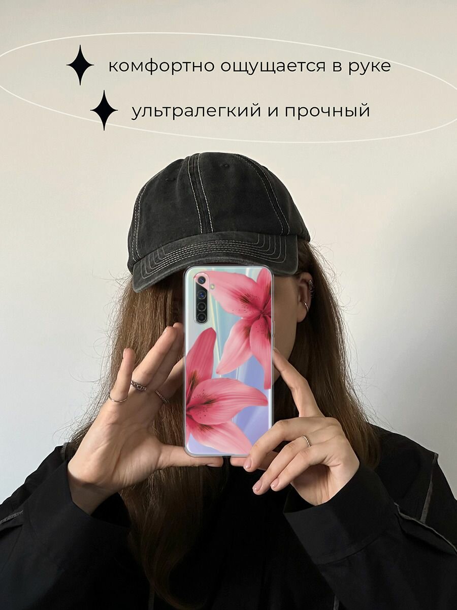 Силиконовый чехол на Realme 6 / Реалми 6 с принтом "Pink flower" — фото 1