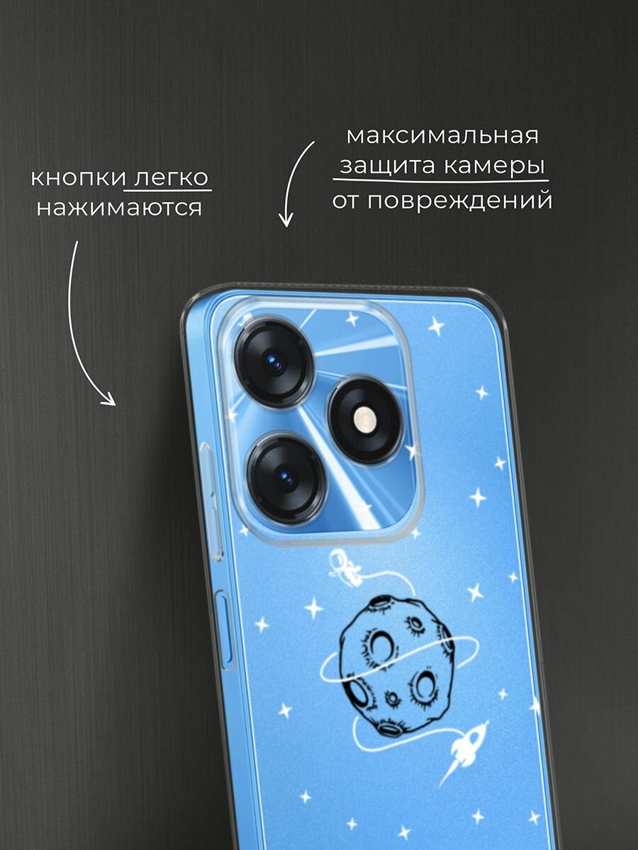Чехол на Tecno Spark 10/10C / Текно Спарк 10/10С с принтом "Полет вокруг луны", прозрачный — фото 1