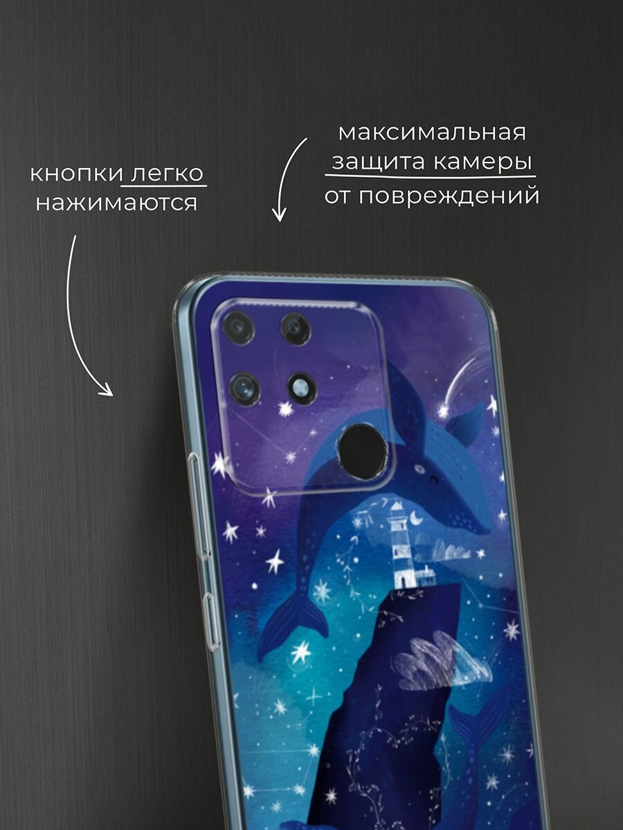 Чехол на Realme Narzo 50A / Реалми Нарзо 50A с принтом "Ночные киты" — фото 1