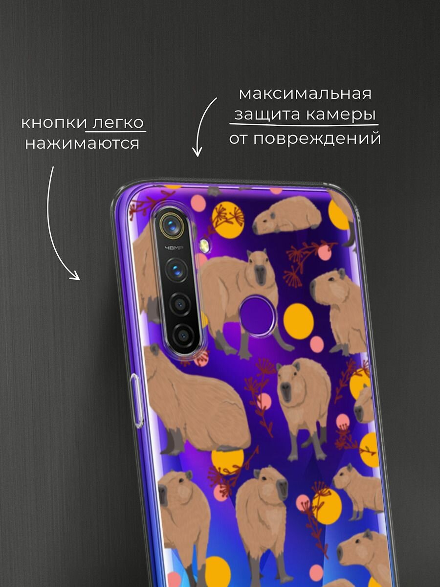 Чехол на Realme 5 Pro / Реалми 5 Про с принтом "Капибара паттерн", прозрачный — фото 1