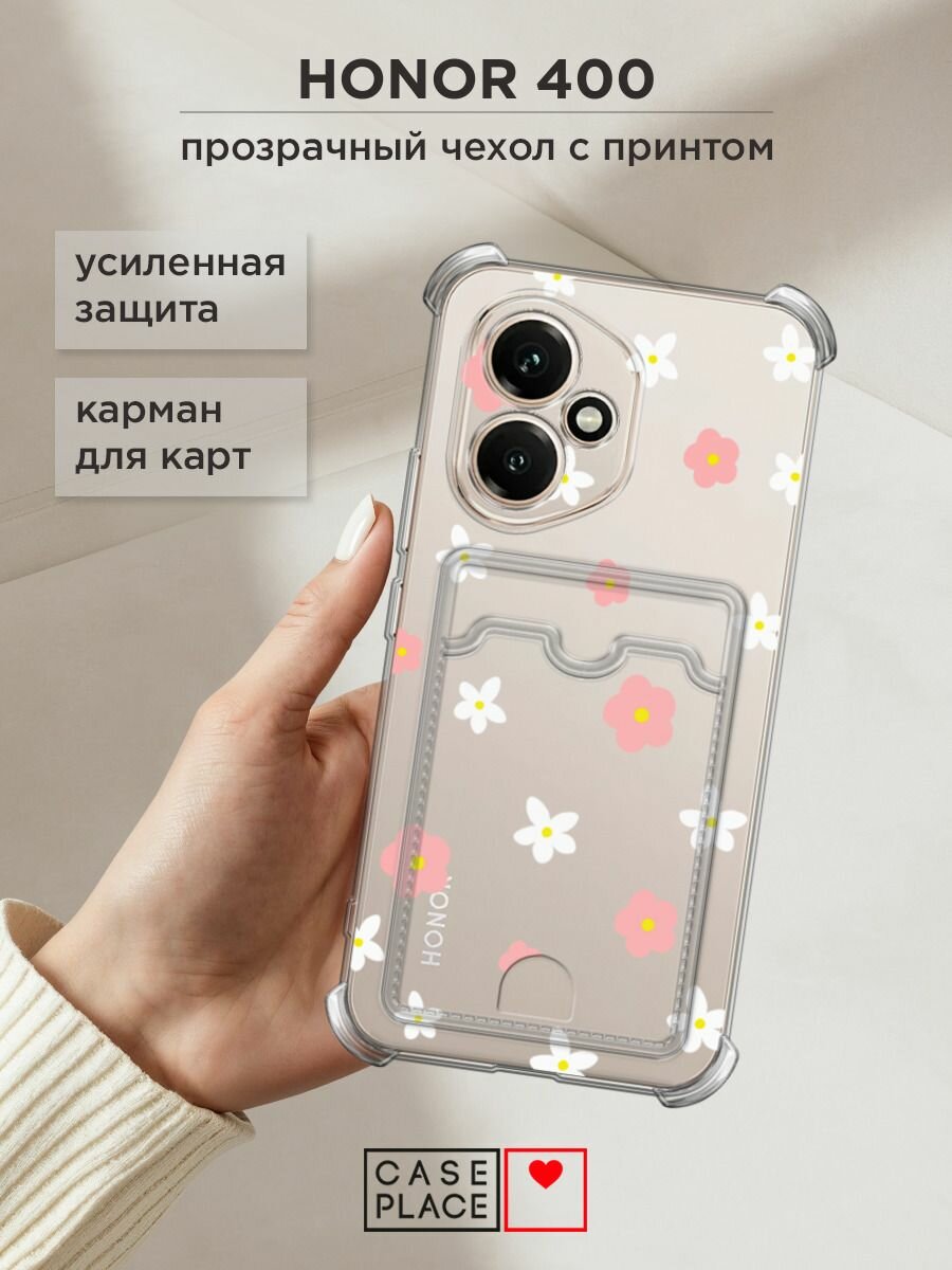 Чехол на Honor 400 (Хонор 400) с картой и принтом "Розовые и белые цветы"
