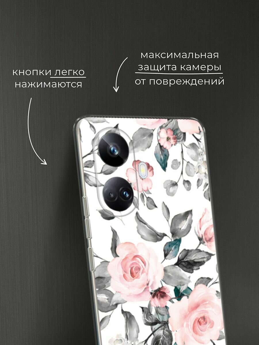 Чехол на Realme 10 Pro+ / Реалми 10 Про+ с принтом "Розы на белом" — фото 1