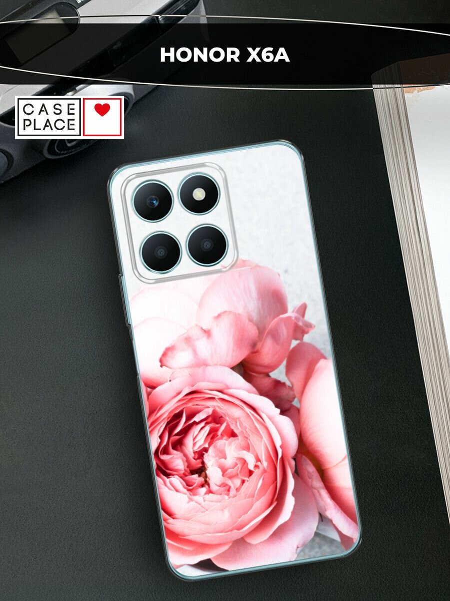 Силиконовый чехол на Honor X6A / Хонор X6A с принтом "Пионы на белом"