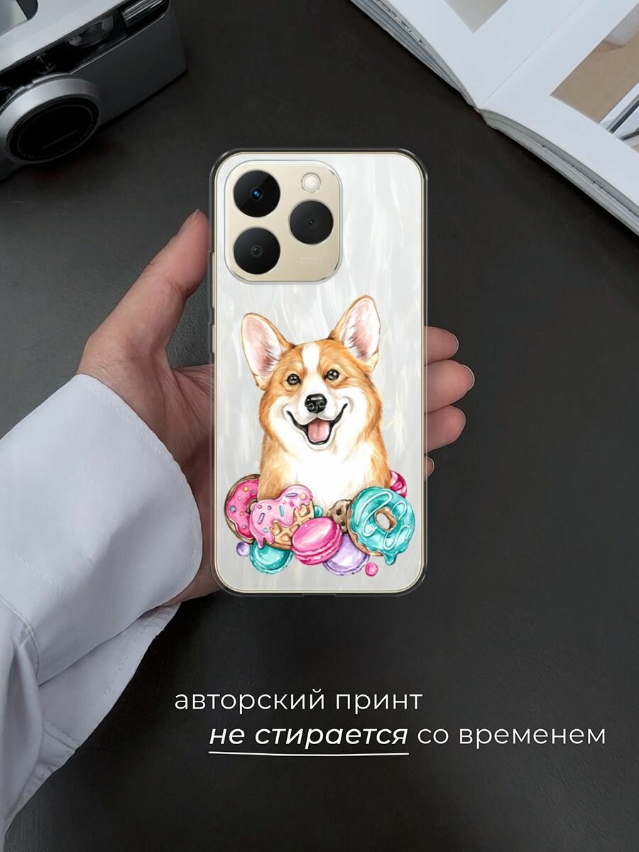 Чехол на Realme 15T / Реалми 15Т с принтом "Корги и сладости", прозрачный — фото 1