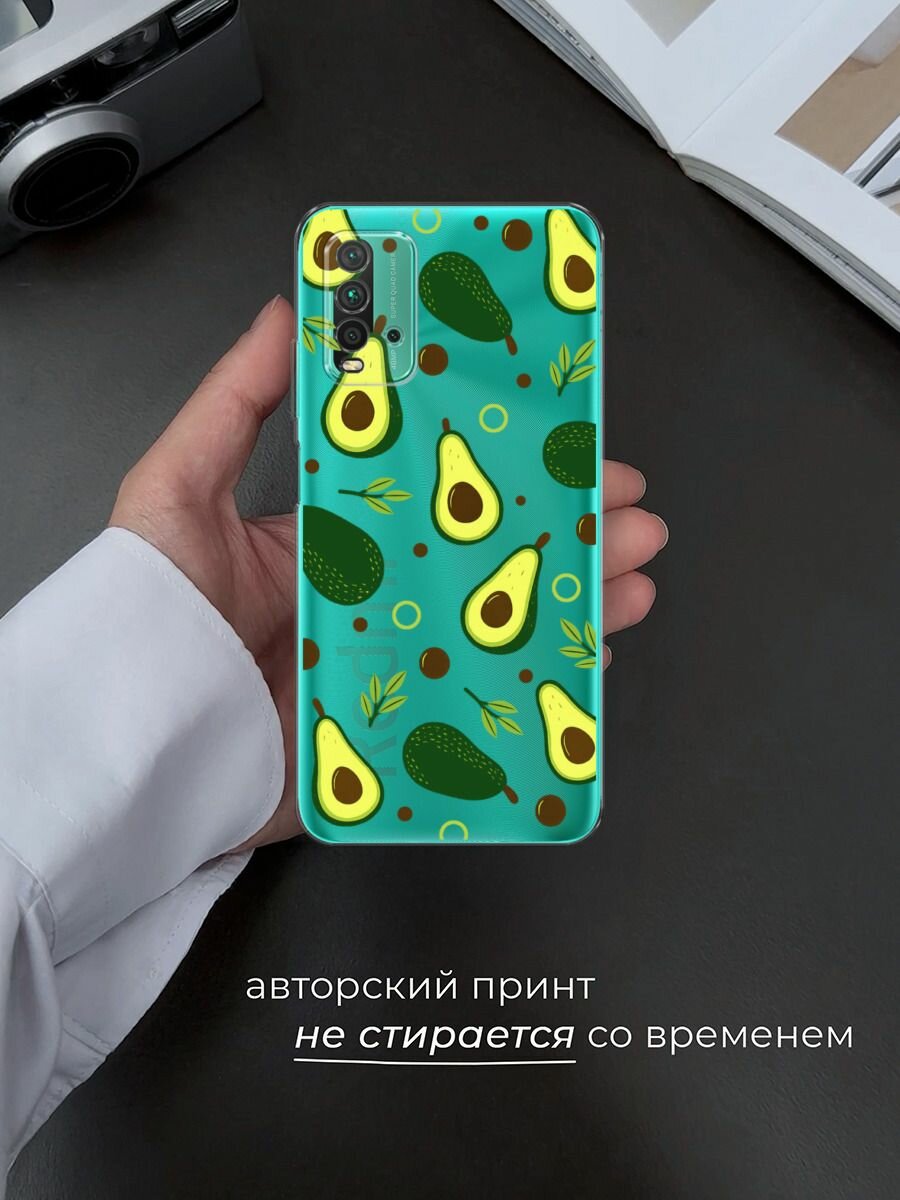 Чехол на Xiaomi Redmi 9T / Сяоми Редми 9Т с принтом "Авокадо паттерн", прозрачный — фото 1