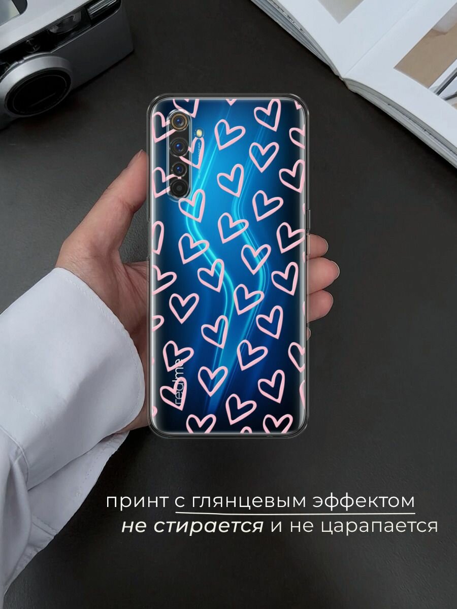 Чехол на Realme 6 Pro / Реалми 6 Про с принтом "Сердца паттерн" — фото 1