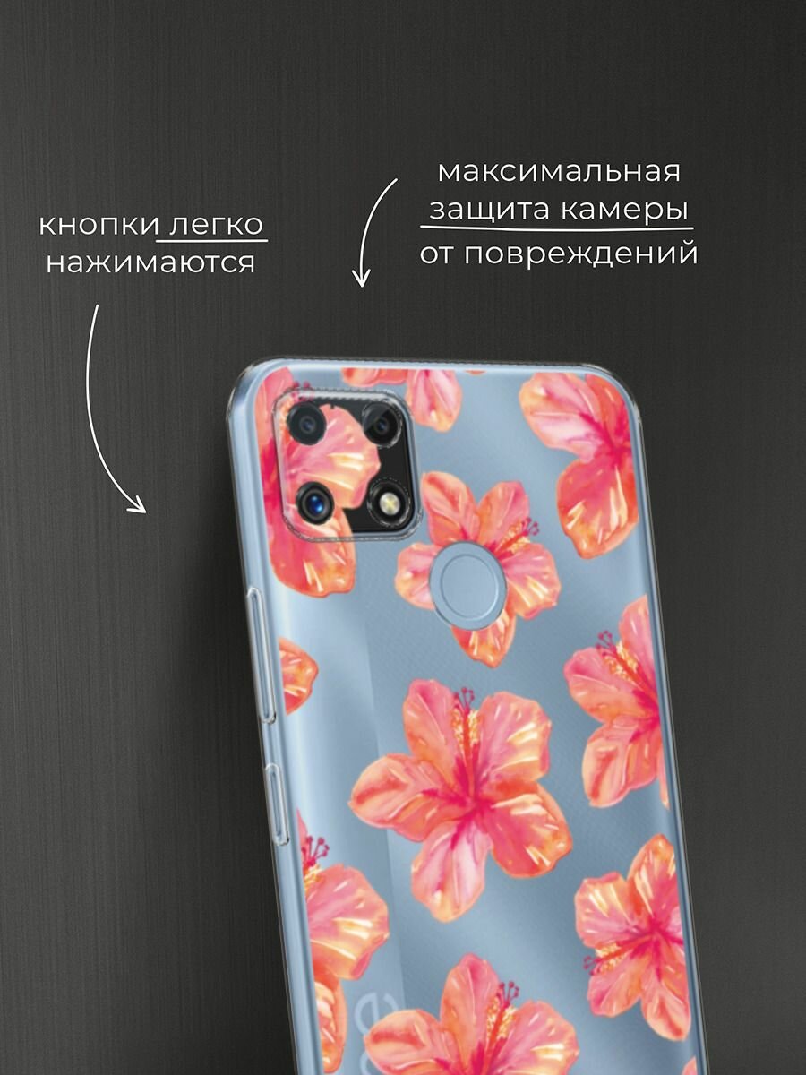 Чехол на Realme C25/C25s / Реалми С25/C25s с принтом "Pink flowers" — фото 1