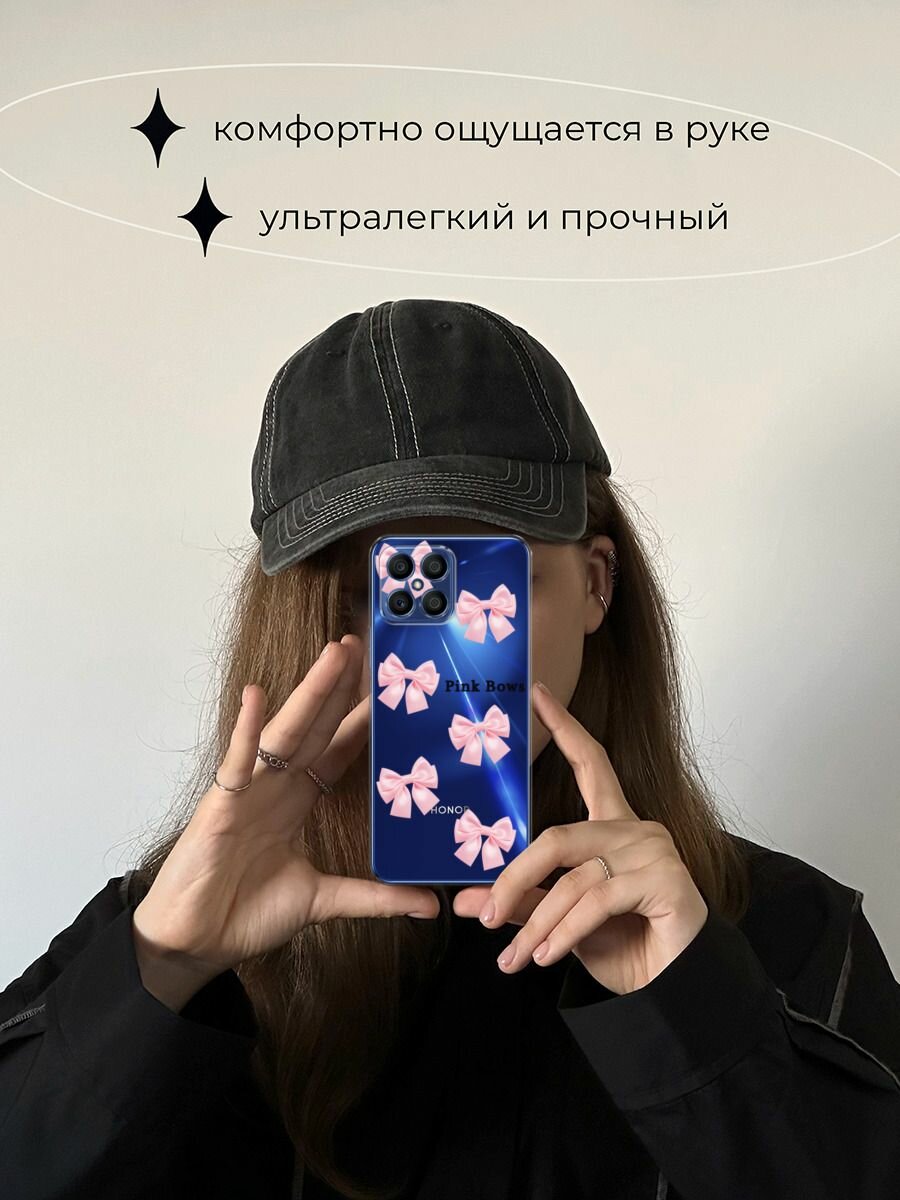 Чехол на Honor X8 / Хуавей X8 с принтом "Pink Bows", прозрачный — фото 1
