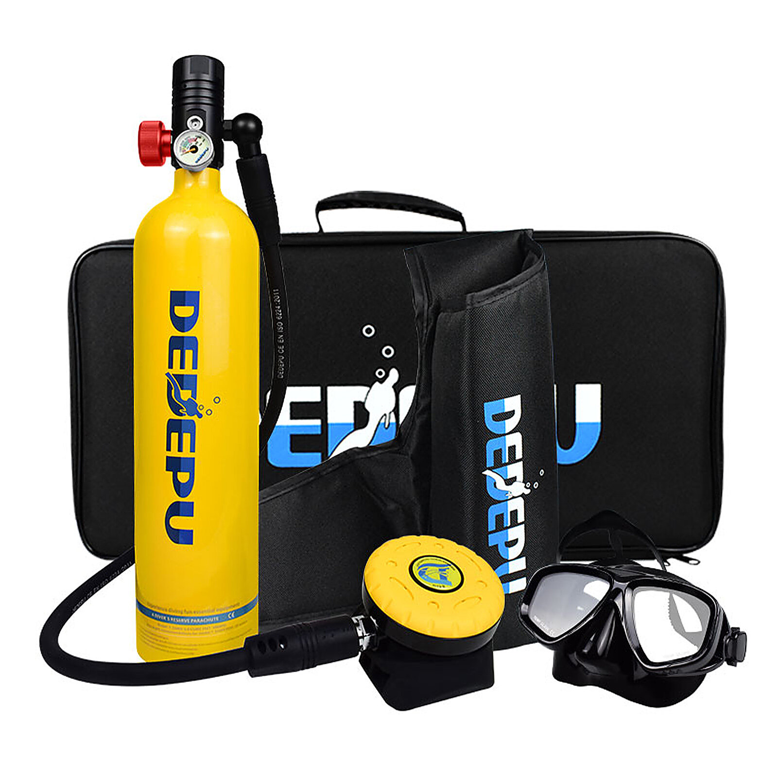 1L Ациллиндр для дайвинга, кислородный баллон, емкость 20 минут, устройство для подводного дыхания, снаряжение для сноркелинга, материал 6061 алюминиевый сплав, цвет зеленый/желтый, максимальное давление 3000PSI/200BAR/20MPA, длина 40.2см, диаметр 85мм,