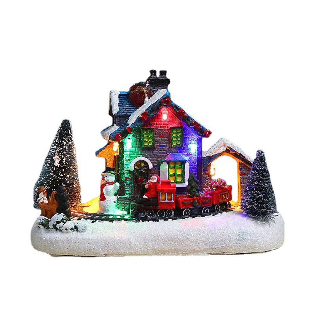 Christmas Village House with LED Light Resin Collectable Scene Houses Figurine Ornaments Decoration Gifts
