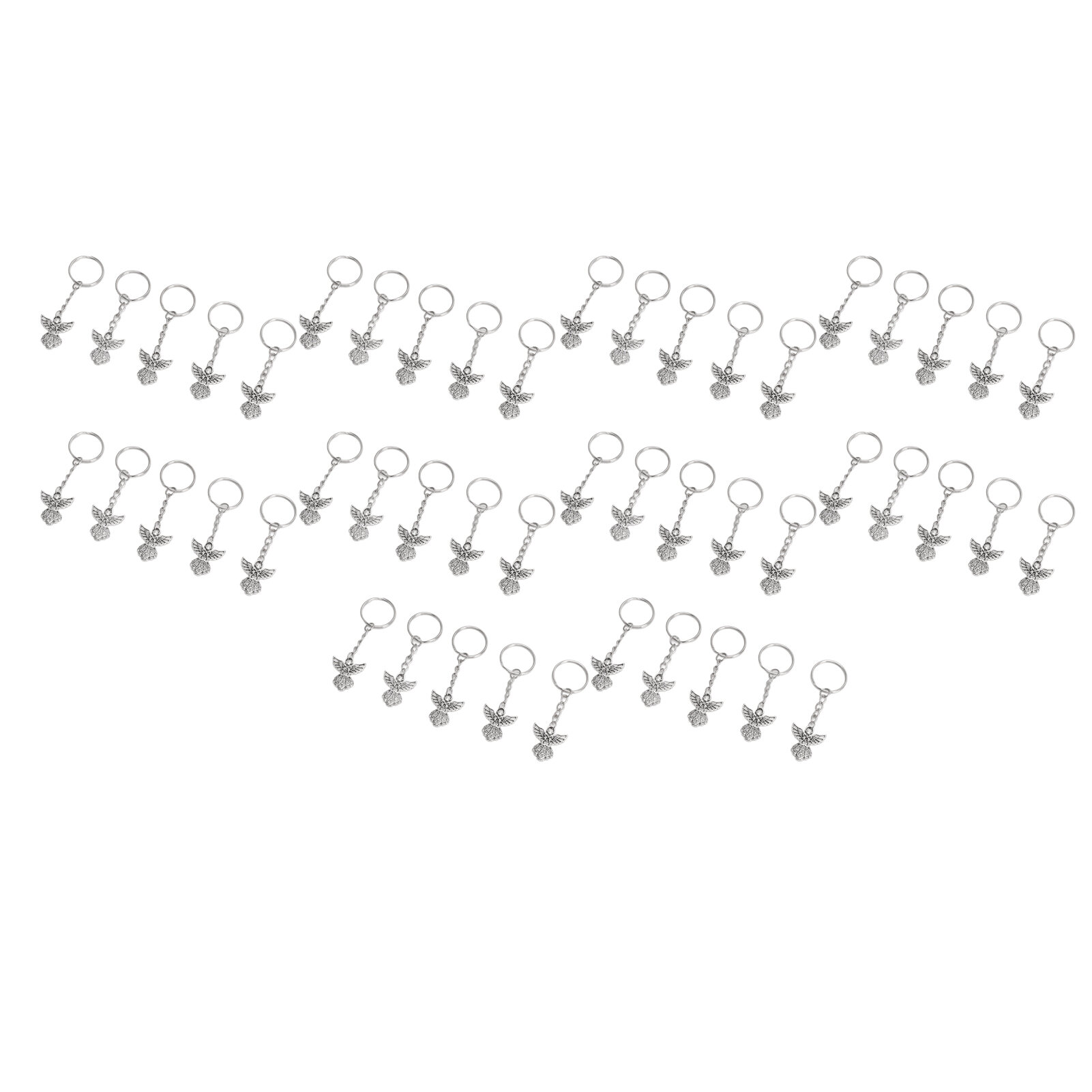 50 шт. брелок с подвеской в виде ангела, сплав цинка, серебро, винтажный изысканный благоприятный смысл, кольцо для ключей с ангелом-хранителем