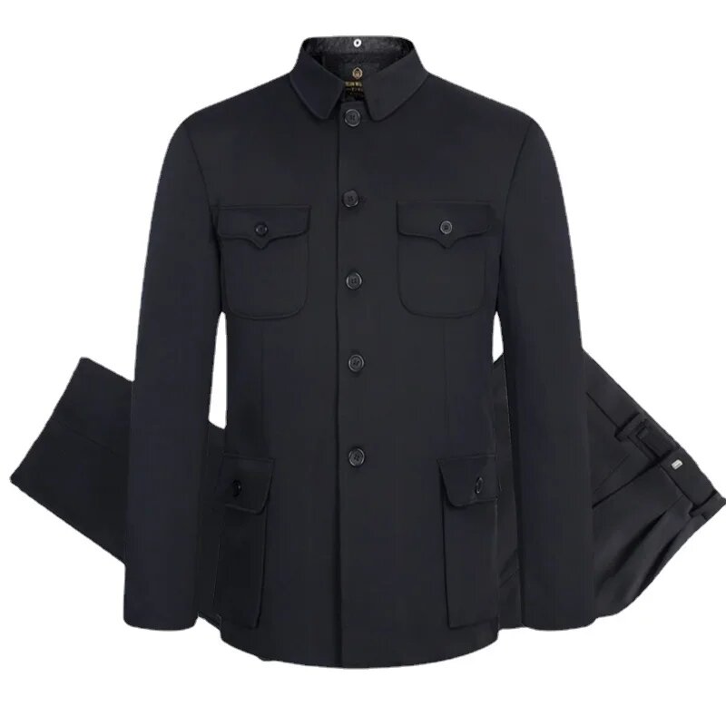 Мужской костюм Мао, полиэстер, хлопок, Чжун Шань Черный, For Height 180cm 2XL, Black