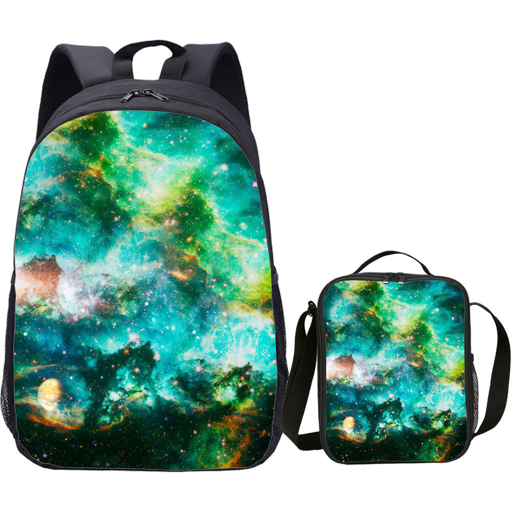 Школьная сумка Cosmic Starry Sky с цветной печатью 17-дюймовый большой емкости для учеников начальной школы Школьная сумка для обеда Костюм