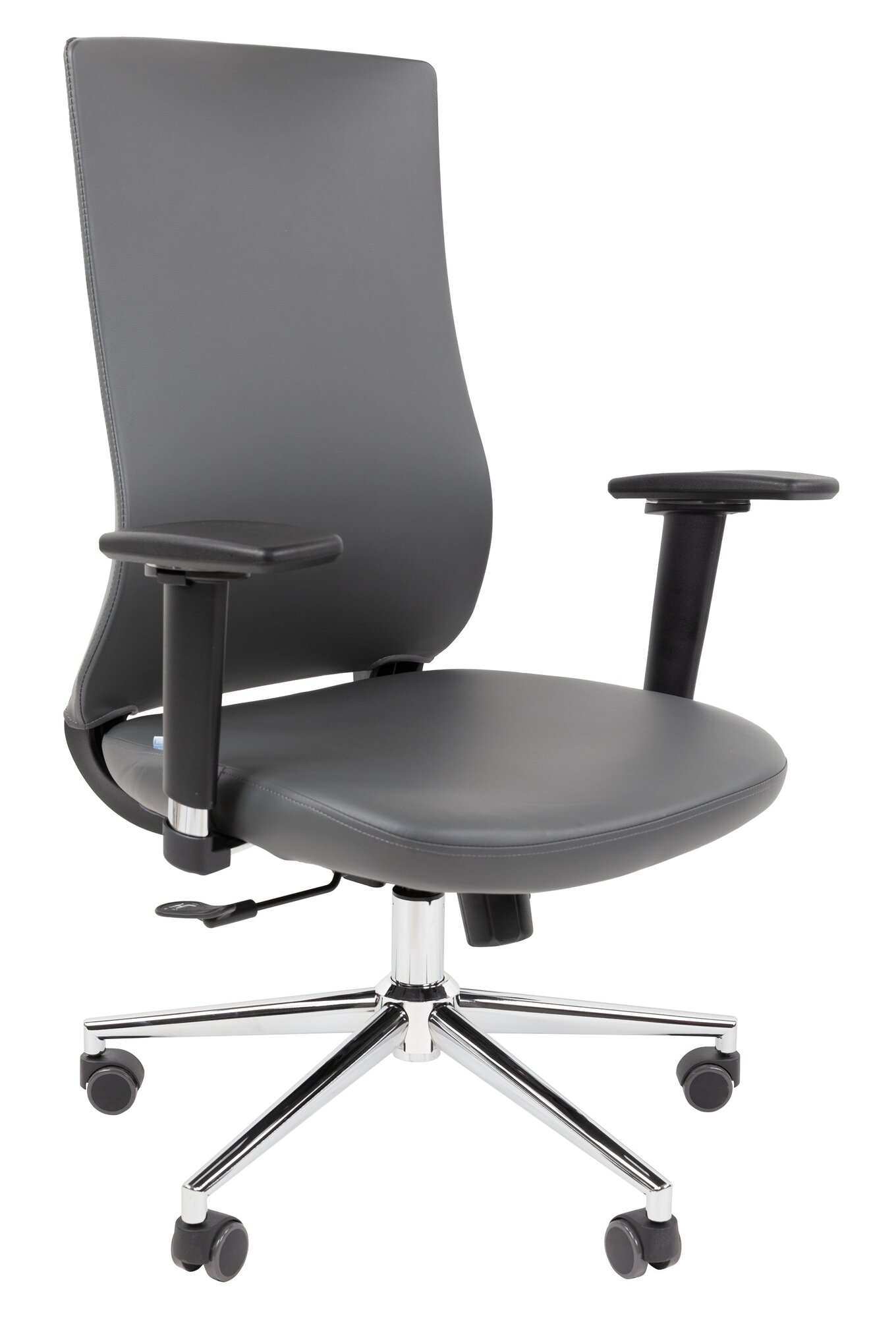 Компьютерное кресло CHAIRMAN 500 LUX в экокоже серый без подголовника с регулируемыми подлокотниками с синхромеханизмом