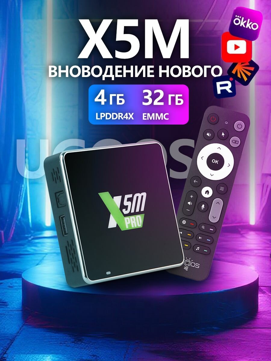 Ugoos X5M Pro Android 14 Интеллектуальный потоковой проигрыватель WiFi6 S905X5M Высокопроизводительный чип - плеер ТВ коробка система караоке WiFi